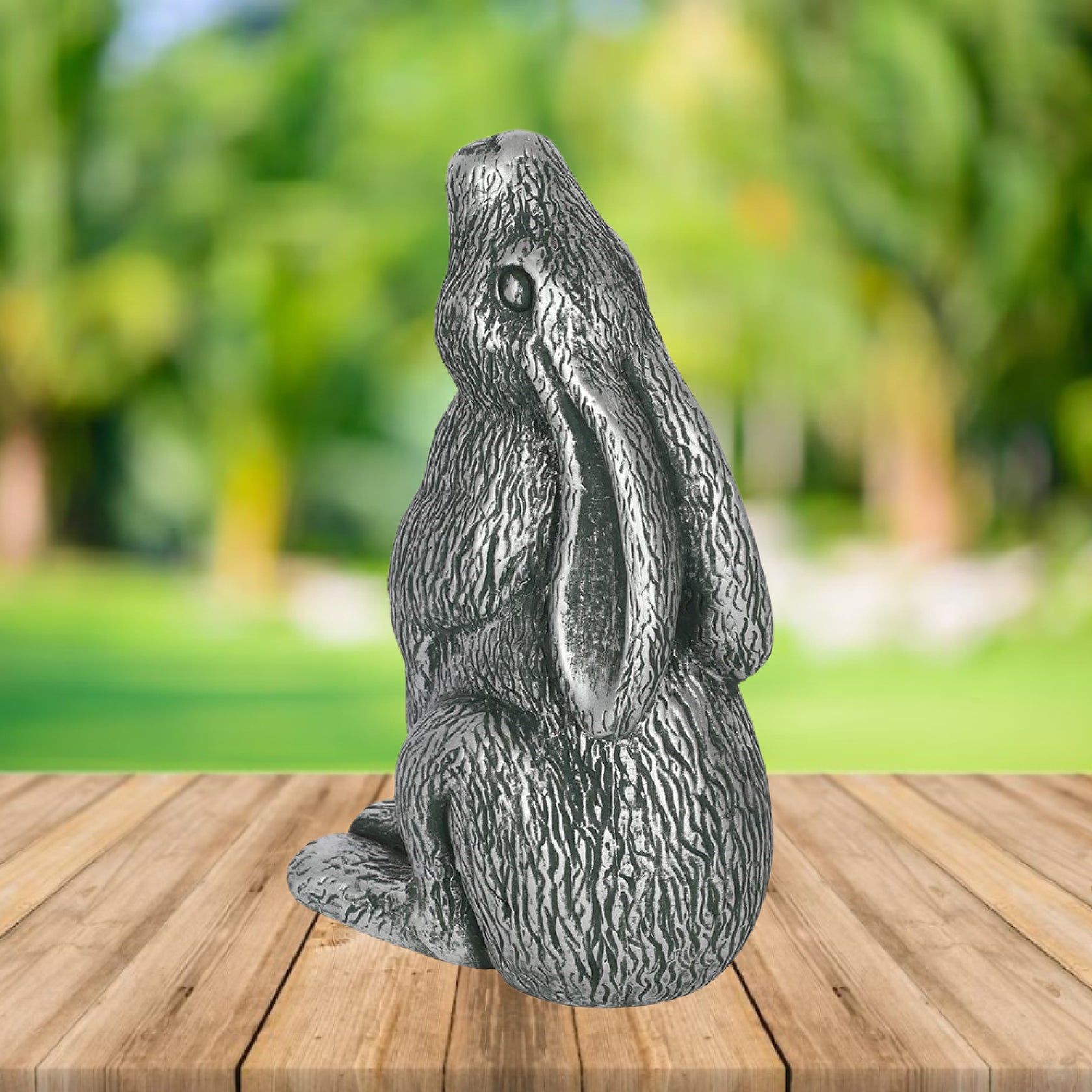 Silver Terracotta Moon Gazing Hare Garden Ornament – Realm of the Witch