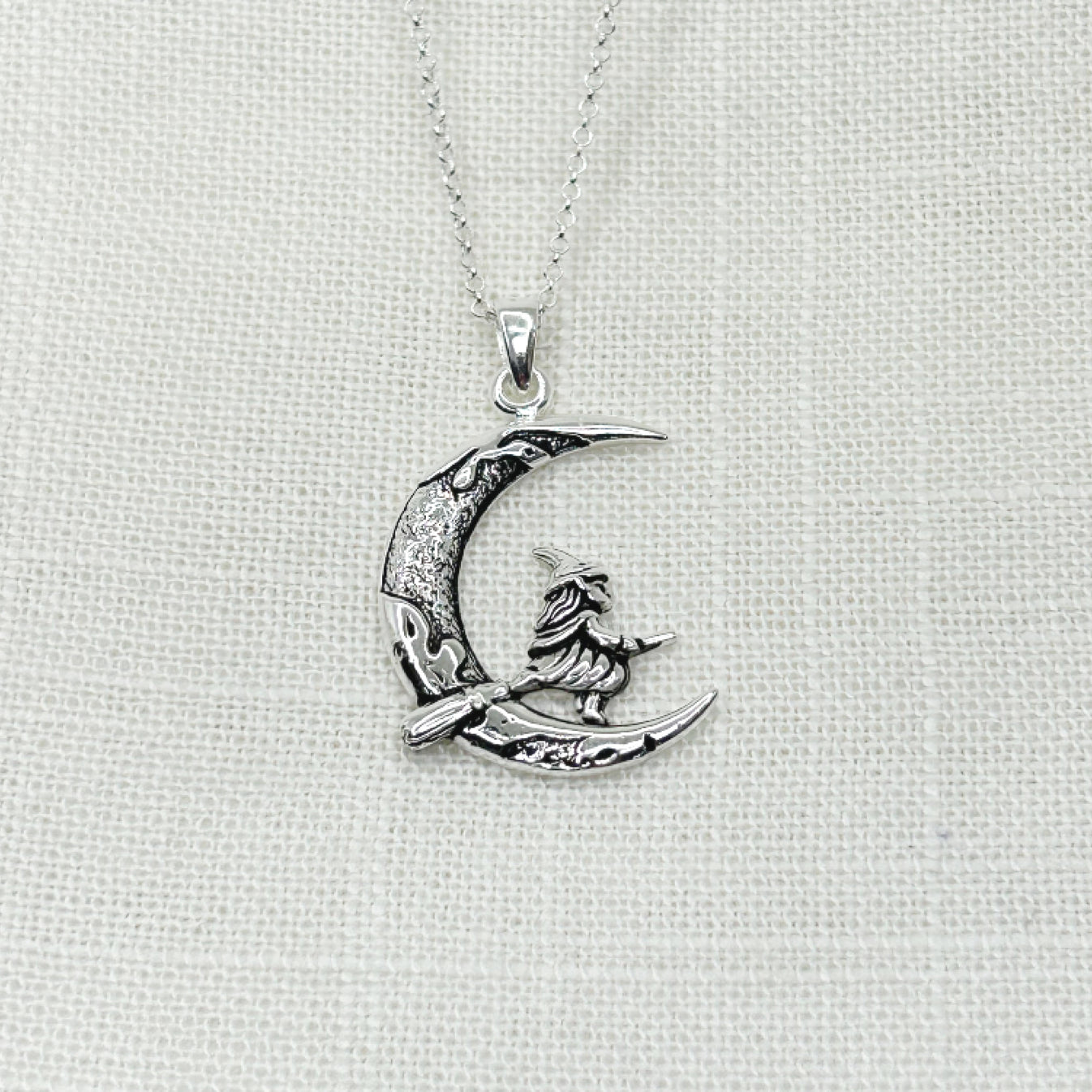 Sterling Silver Witch & Moon Necklace – Realm of the Witch