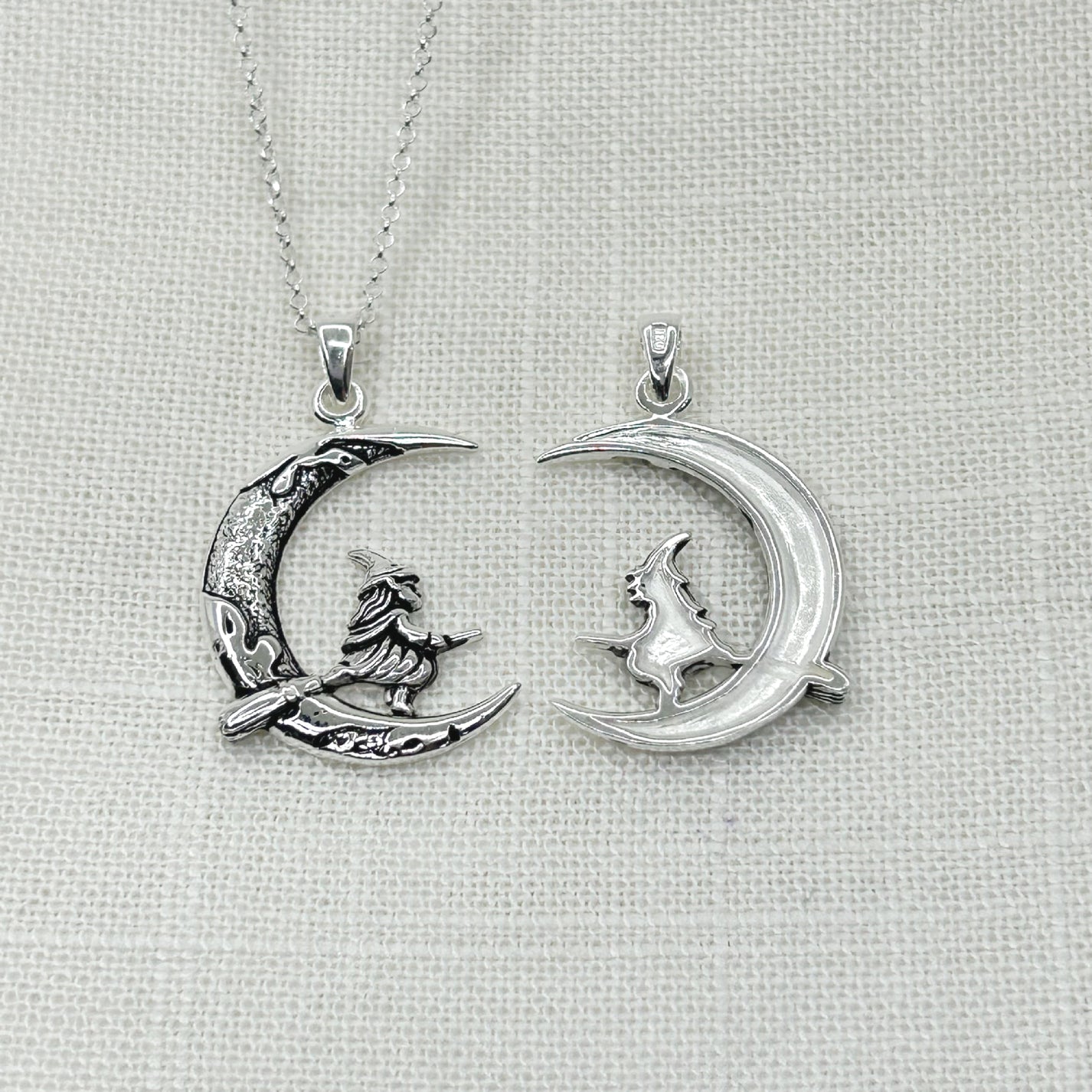 Sterling Silver Witch & Moon Necklace – Realm of the Witch